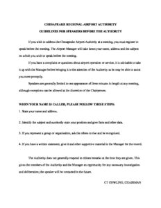 GUIDELINES FOR SPEAKING BEFORE THE CAA 2017 | Chesapeake Regional Airport
